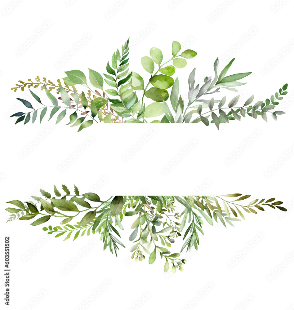 Wedding greenery posters. Floral green invitation cards with rustic ...