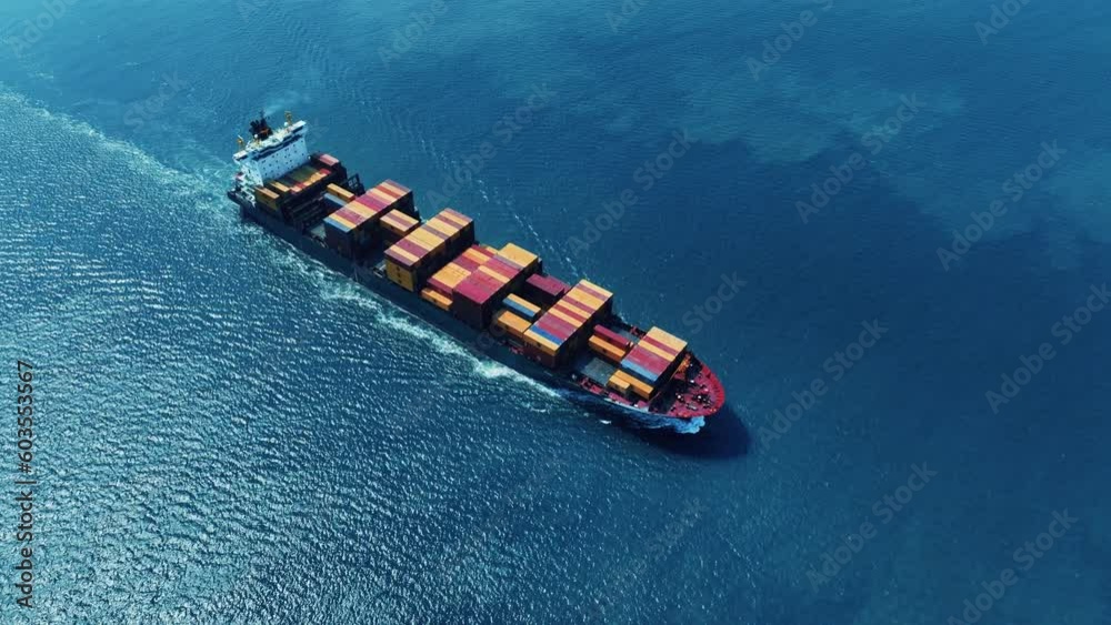 Isomatric view of cargo ship carrying container and running for export ...