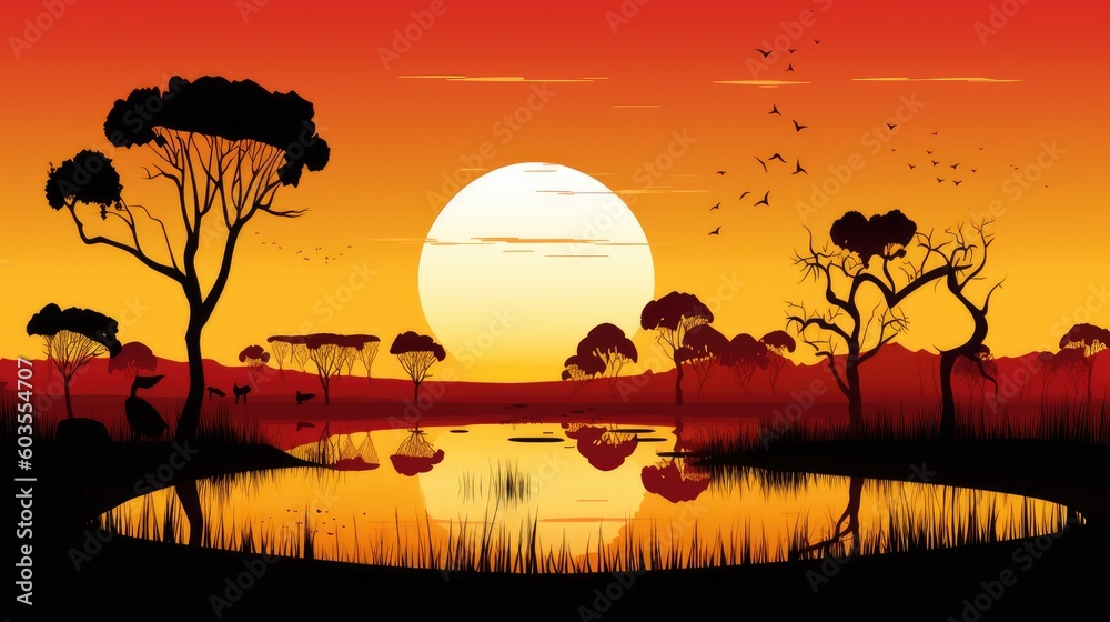 Outback Australia landscape silhouette down under, red sandy desert ...