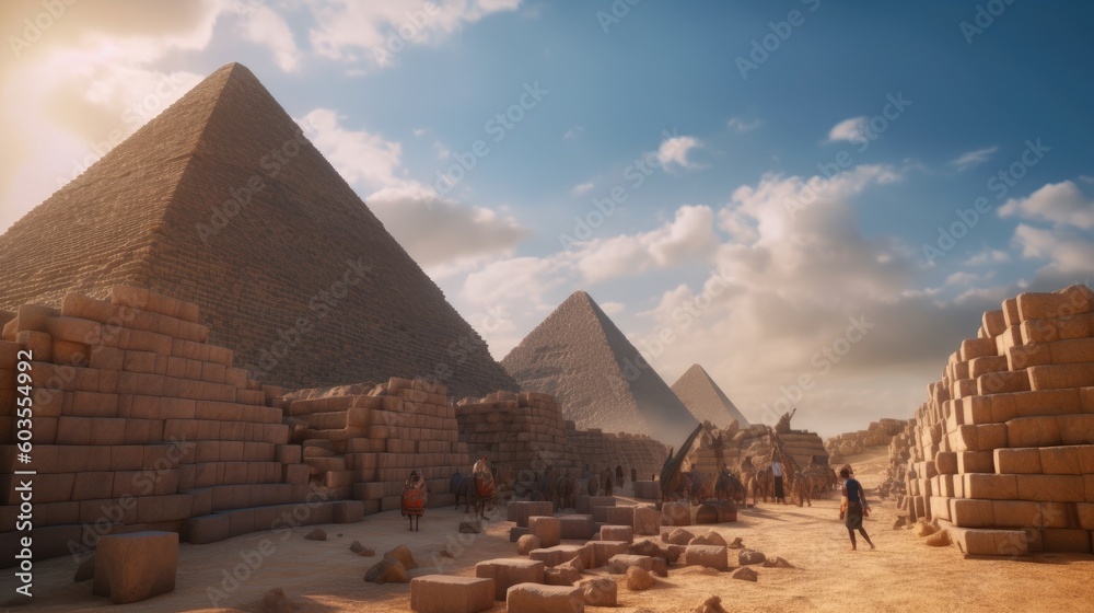 Ancient Egypt building the Pyramids, Egyptian workers drag blocks to ...