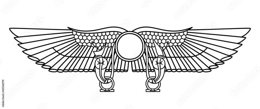 Winged Sun of Thebes. Solar symbol of divinity, royalty and power in ...