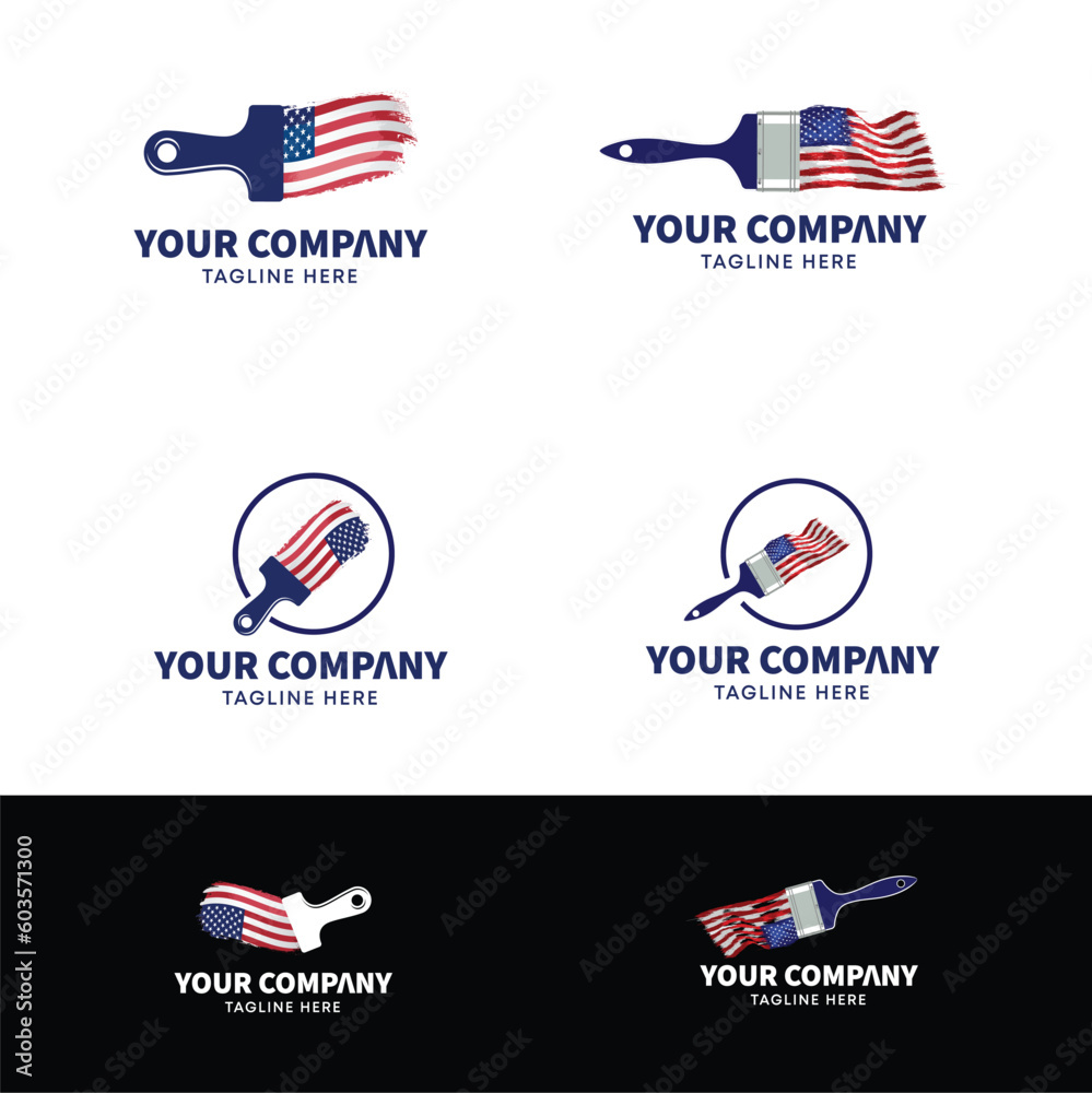 collection set of the USA American Flag with Brush Paint Logo Design ...