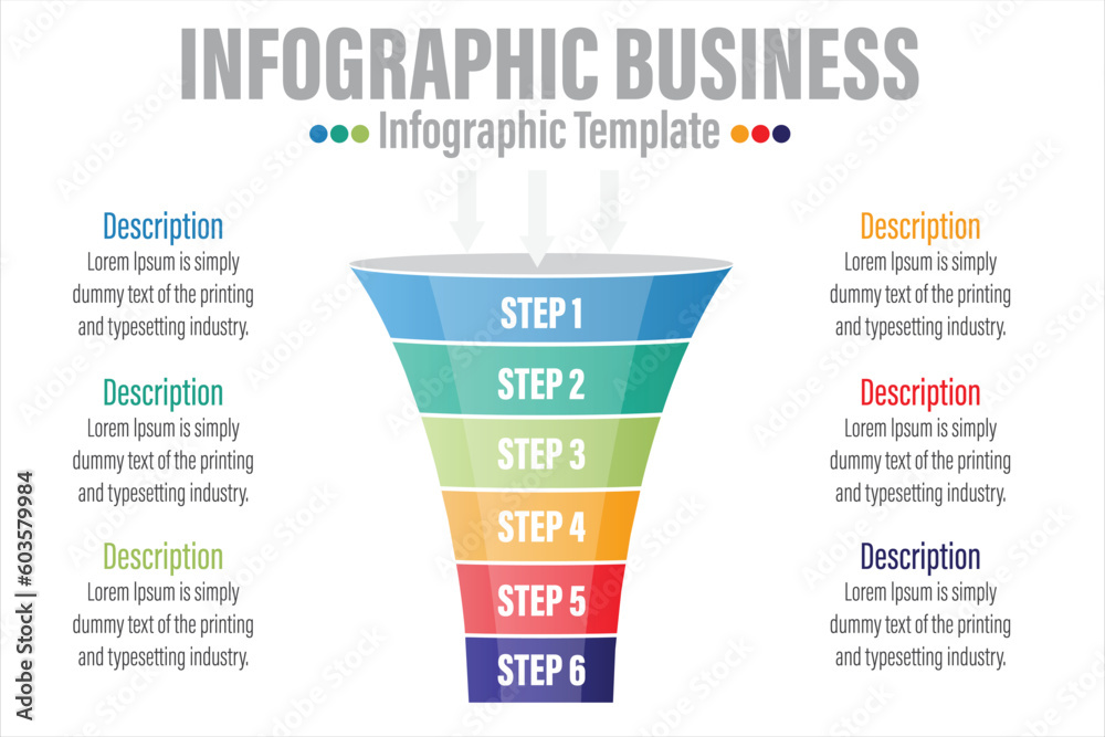 Infographic funnel block chart concept for slide presentation with six ...