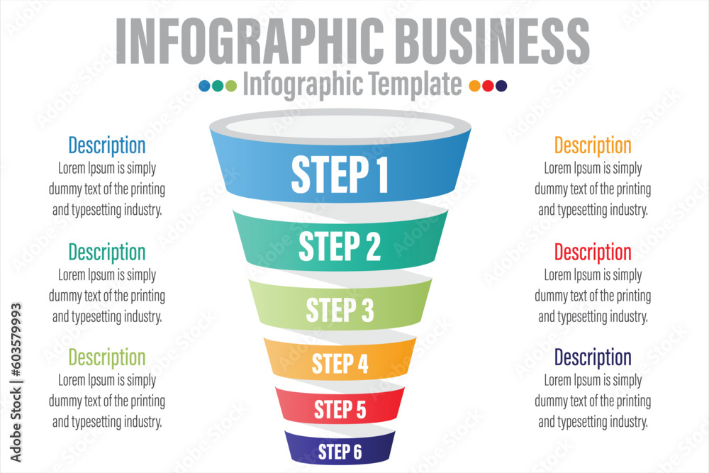 Infographic funnel block chart concept for slide presentation with six ...