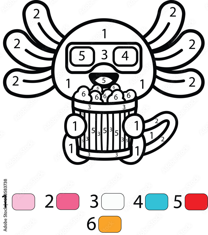 Axolot Color By Number Coloring Pages Stock Vector | Adobe Stock