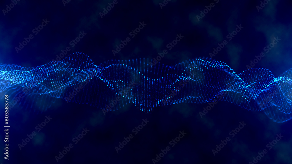 Dynamic particles sound wave flowing over dark. Futuristic wave of dots ... Dynamic particles sound wave flowing over dark. Futuristic wave of dots ...