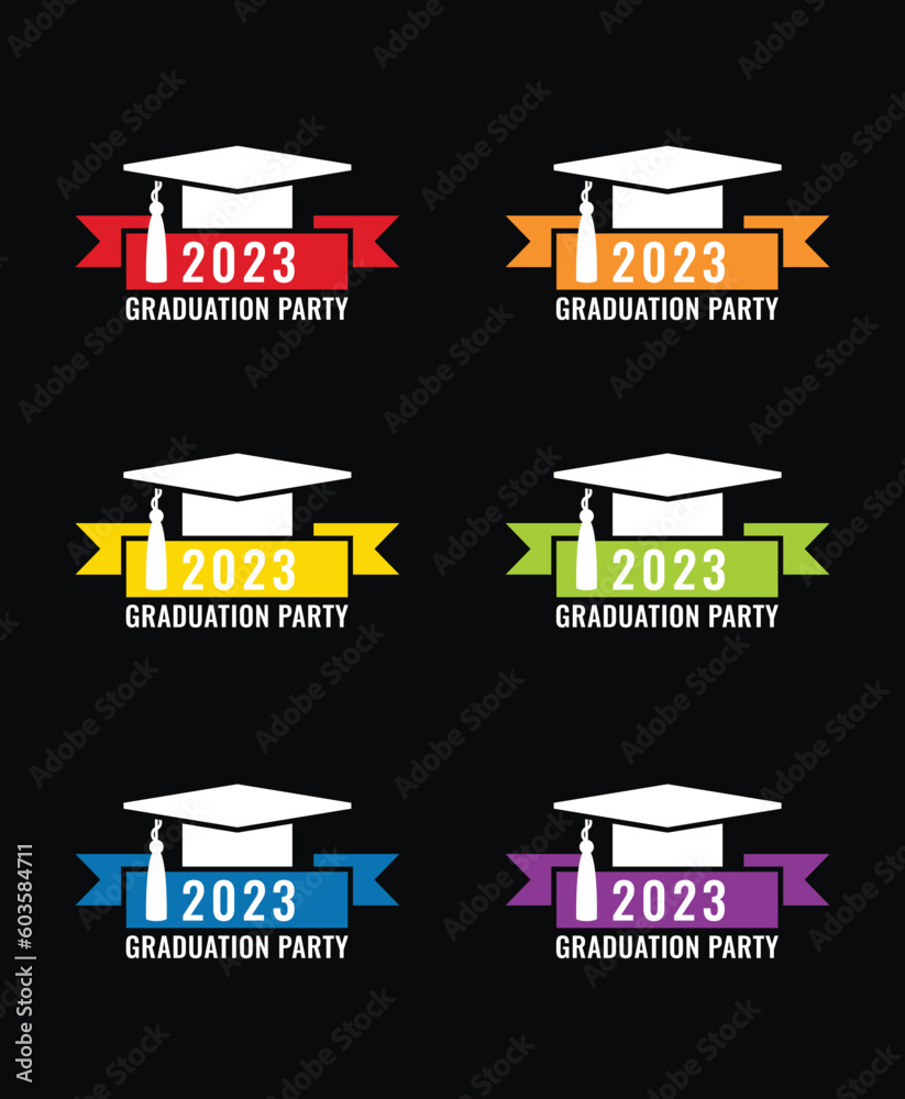 Graduation party logo design. Class of 2023 with graduation cap and ...