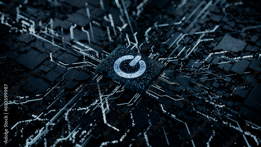 Activate Technology Concept with power symbol on a Microchip. Data ...