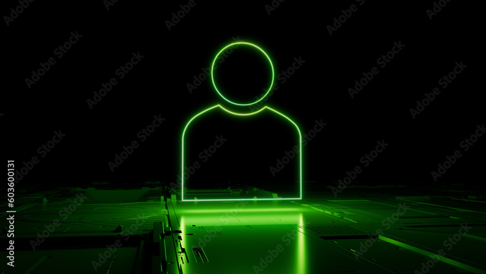 Green neon light user icon. Vibrant colored Social technology symbol ...