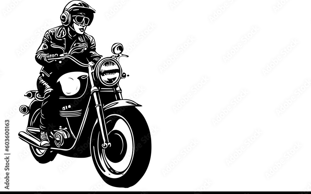 Silhouette Vector Illustration of a Dashing Man Riding an Old Retro ...