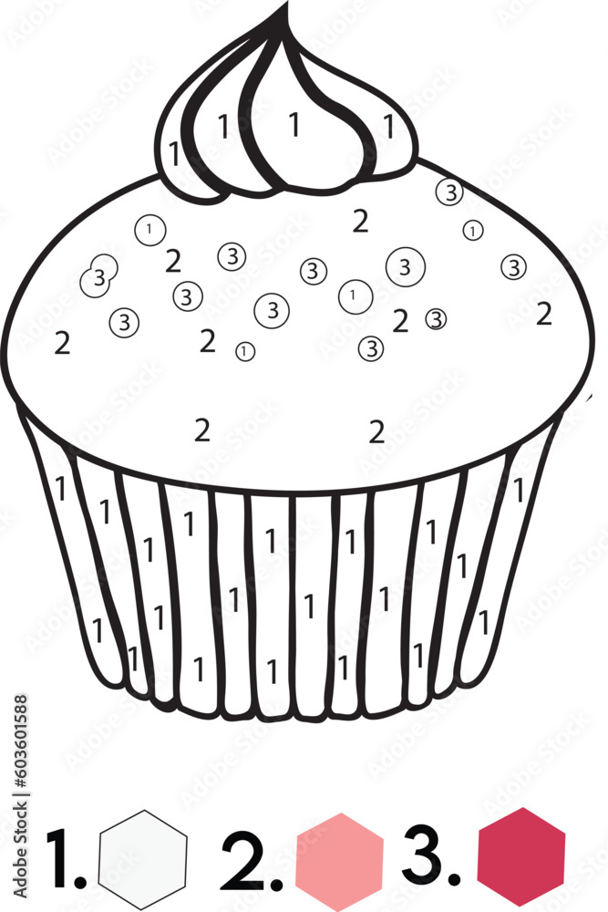 Cupcake Color By Number Coloring Pages Stock Vector | Adobe Stock