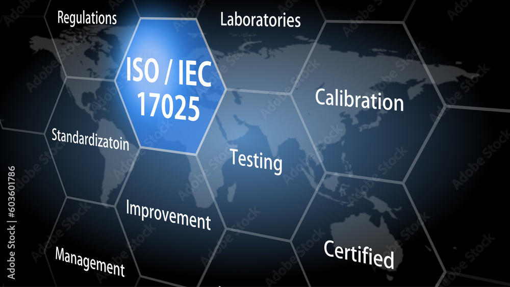 ISO 17025 background with world map for testing and calibration ...