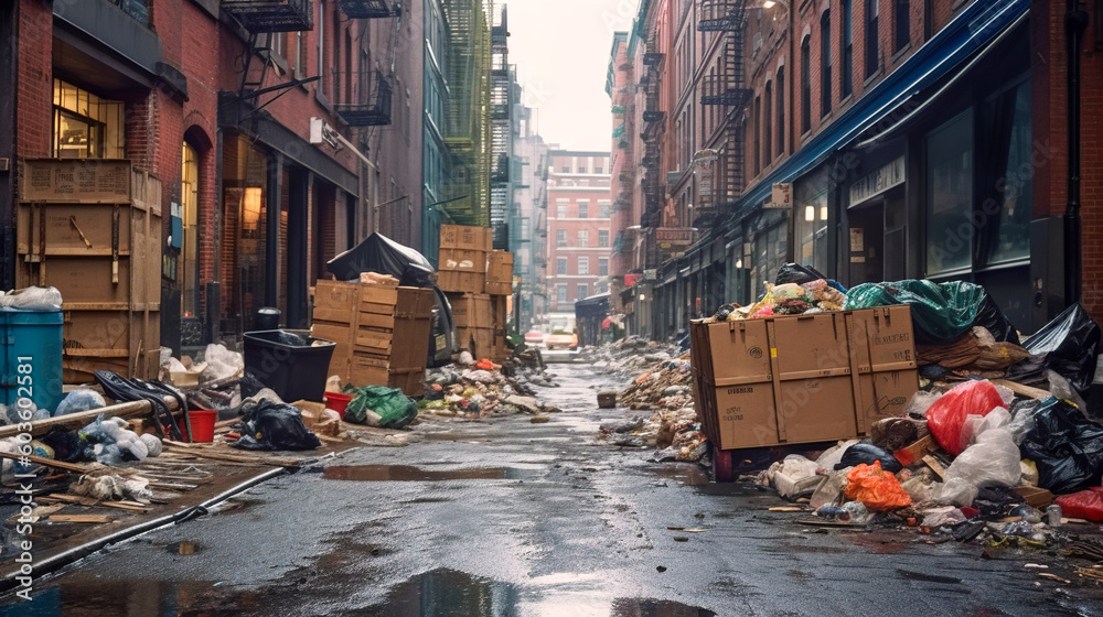 Ilustração do Stock: Overflowing waste, piles of garbage on the streets ...