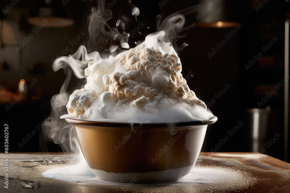 Liquid Nitrogen Cascading Over Mound Of Luscious Ice Cream. Generative ...