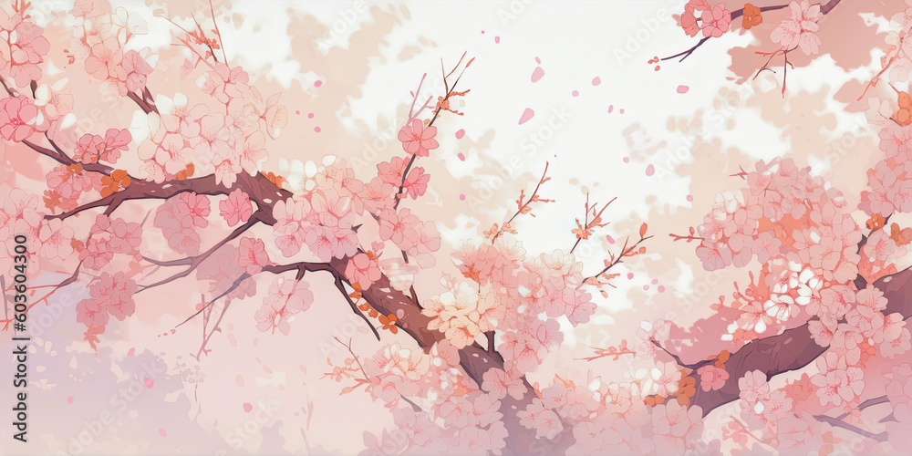Anime cherry blossom tree pink background design illustration vector ...