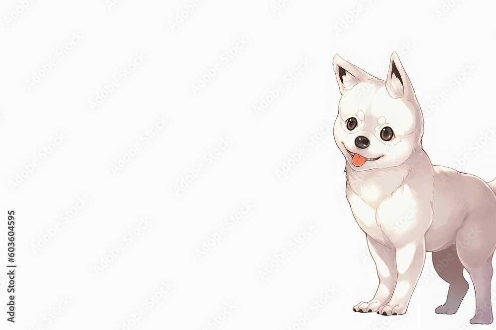 Cartoon anime style dog puppy looking happy with empty space background ...