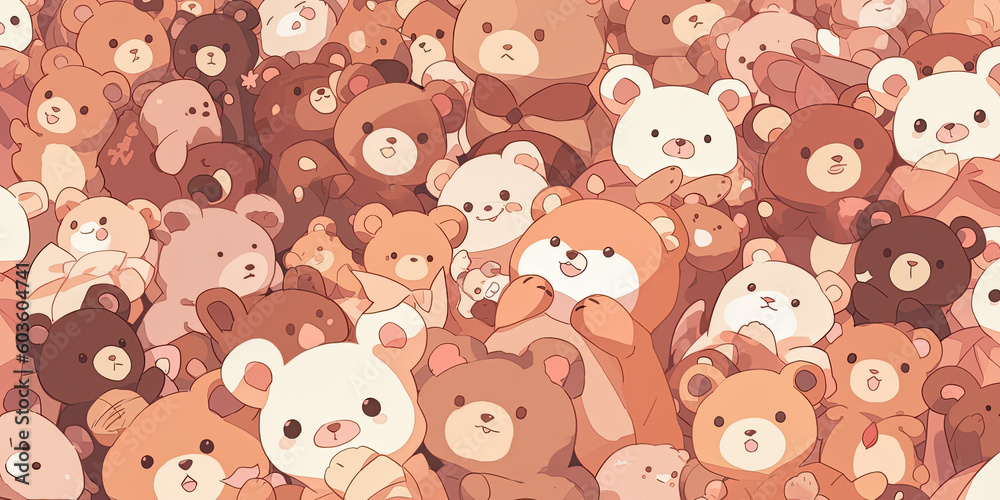 Cute teddy bear background full of little bears banner cartoon anime ...