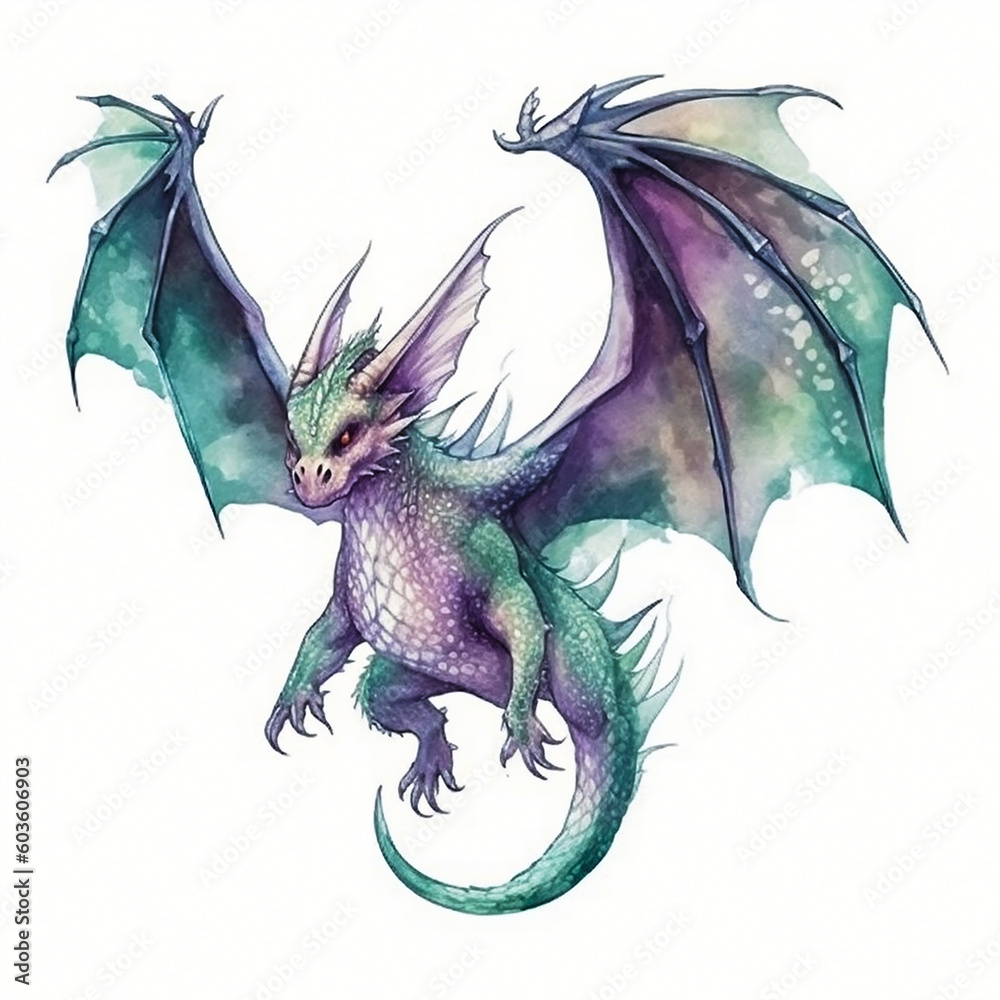 Fantasy Dragon Drawing. Generative AI. A colorful fantasy dragon flying ...