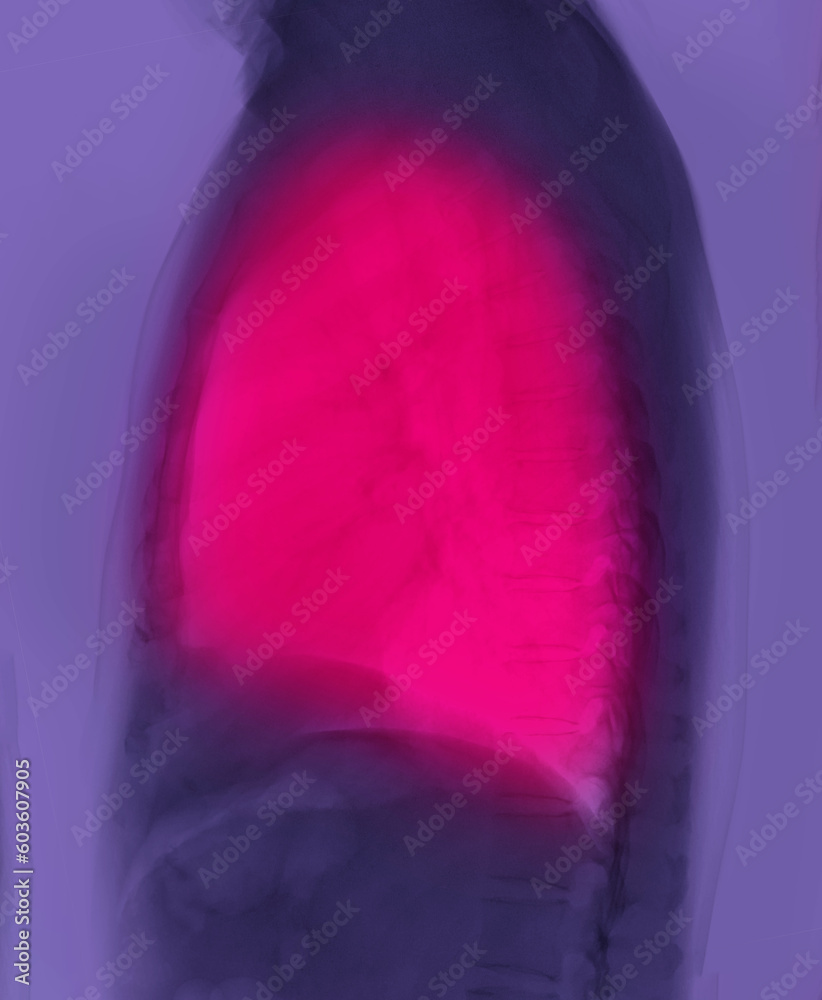 Chest X Ray Or X Ray Image Of Human Lung Lateral View With Full Inspiration For Detect Heart
