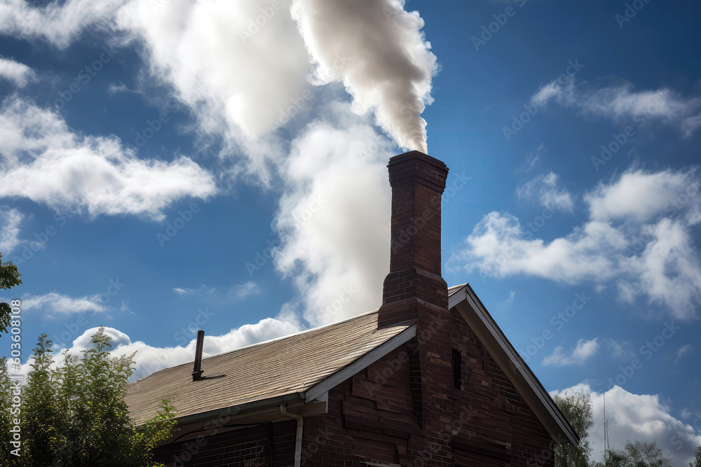 Wispy White Smoke Billows Gracefully From Traditional Brick Chimney ...