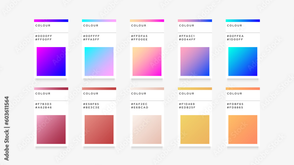 Beautiful gradient color palette catalog samples in hex neon and pastel ...