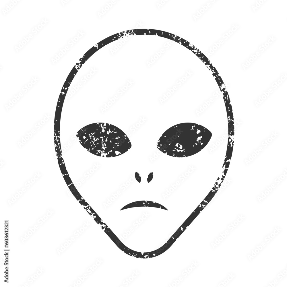 Alien head vector sign. Grunge texture. Humanoid face symbol icon ...