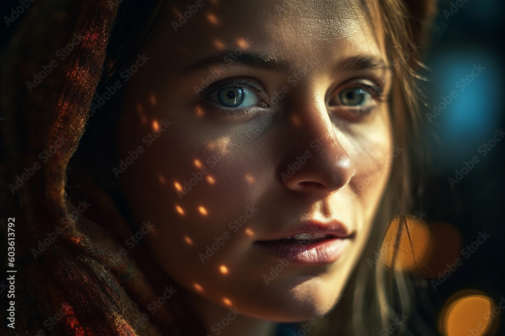 A striking close-up of Mary Magdalene's face, filled with wonder and ...