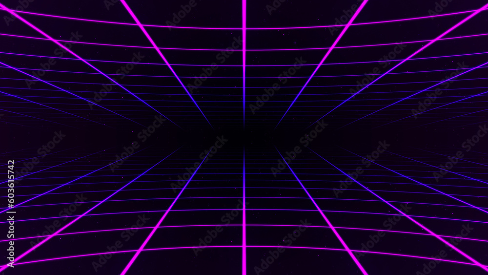 Abstract retro synthwave grid loop animation background 3d render. Looping grid motion design ...