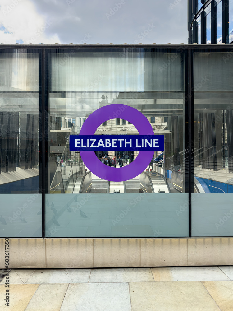 Sign for the new Elizabeth Line on the London Underground in England ...