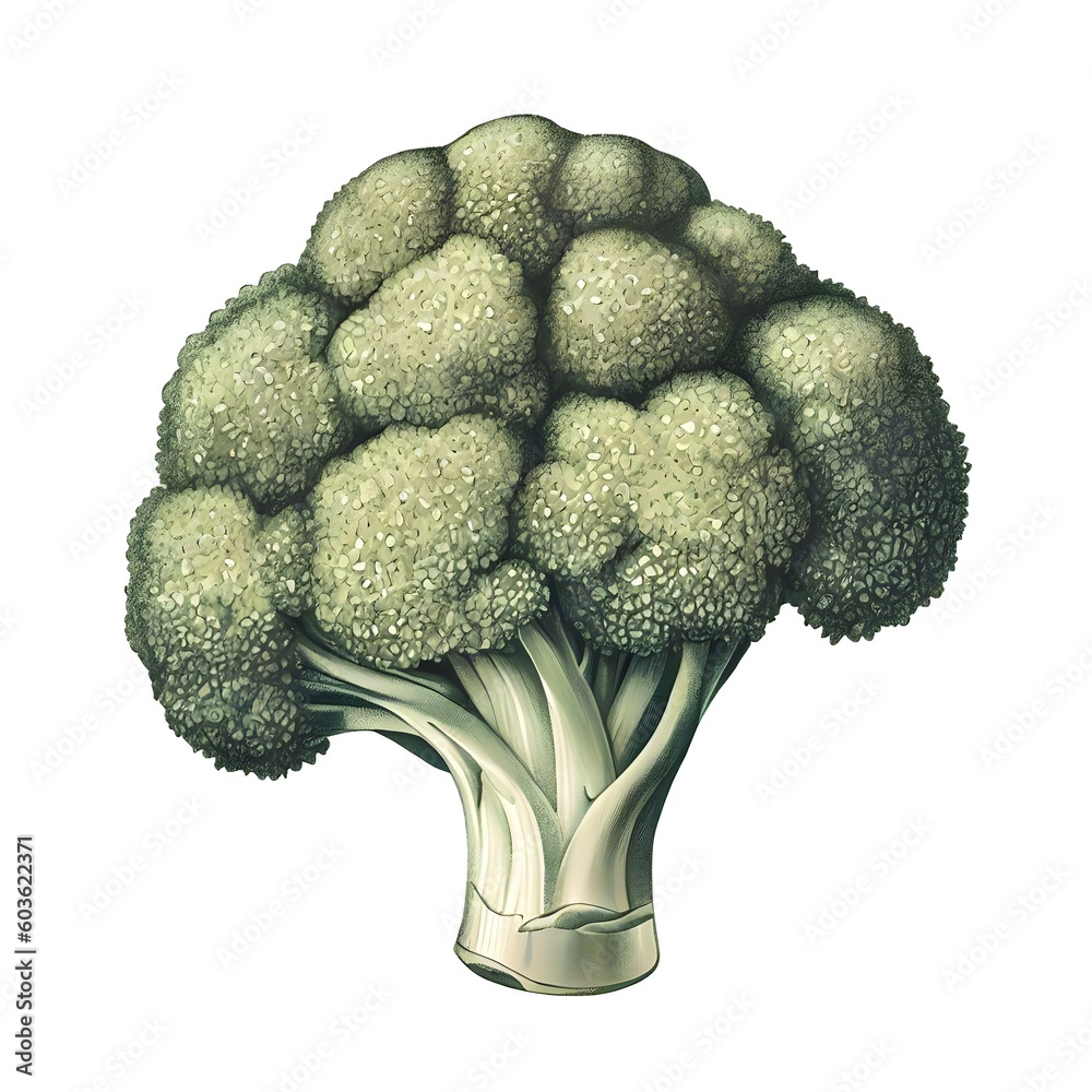 broccoli colored pencil drawing illustration isolated on white ...