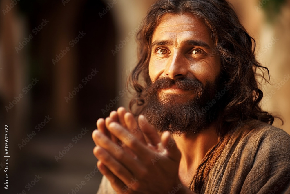 Jesus, the compassionate healer, with gentle eyes and a comforting ...