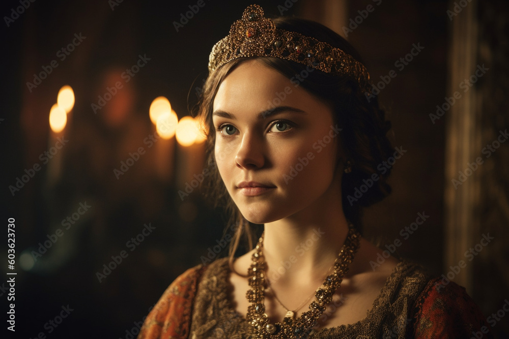 Esther, the courageous queen, with a regal posture and a determined ...