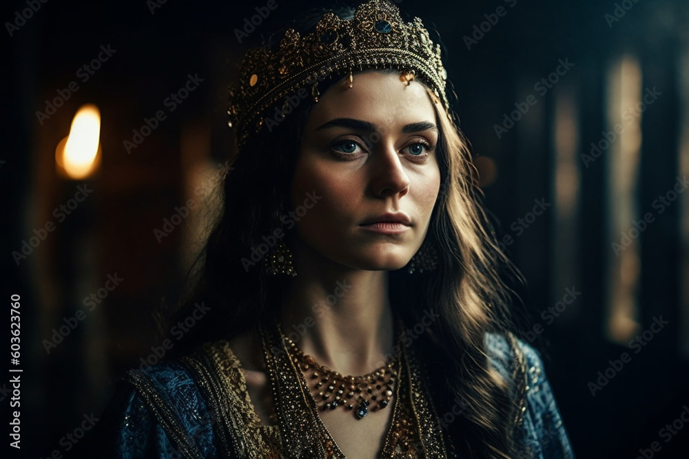 Esther, the courageous queen, with a regal posture and a determined ...