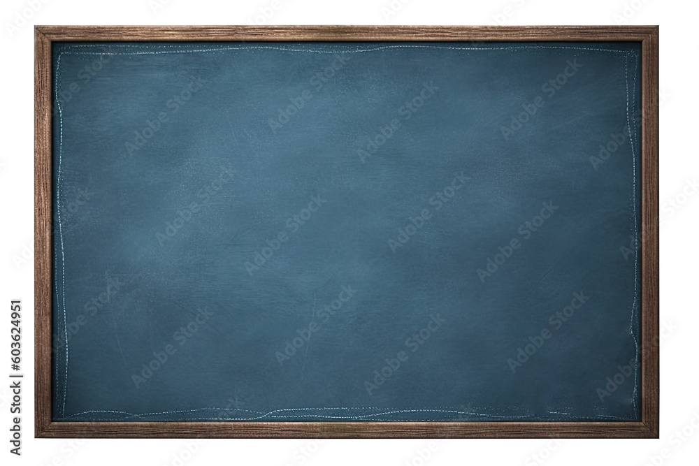Realistic blank blue chalkboard in wooden frame. Rubbed out dirty ...