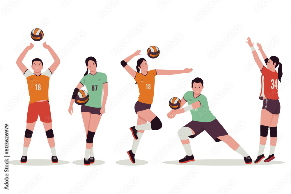Vecteur Stock Volleyball people player vector illustration set ...