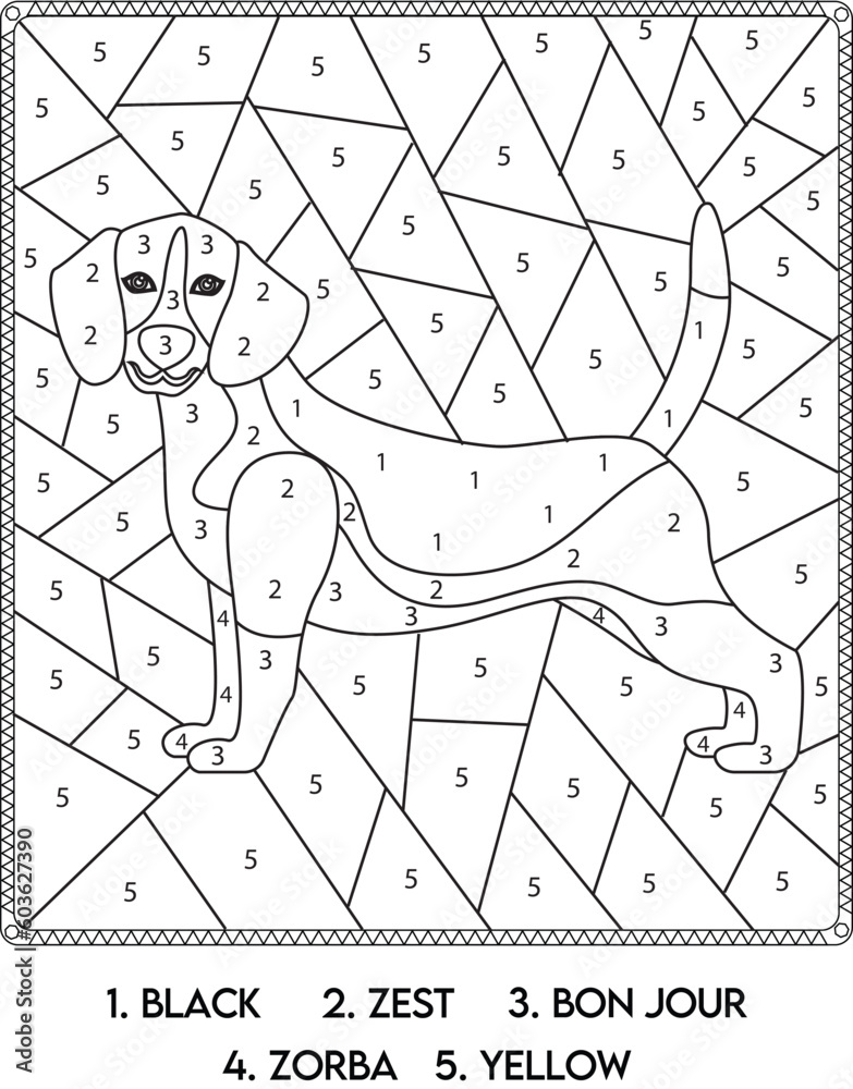 Dog Color By Number Coloring Pages Stock Vector | Adobe Stock