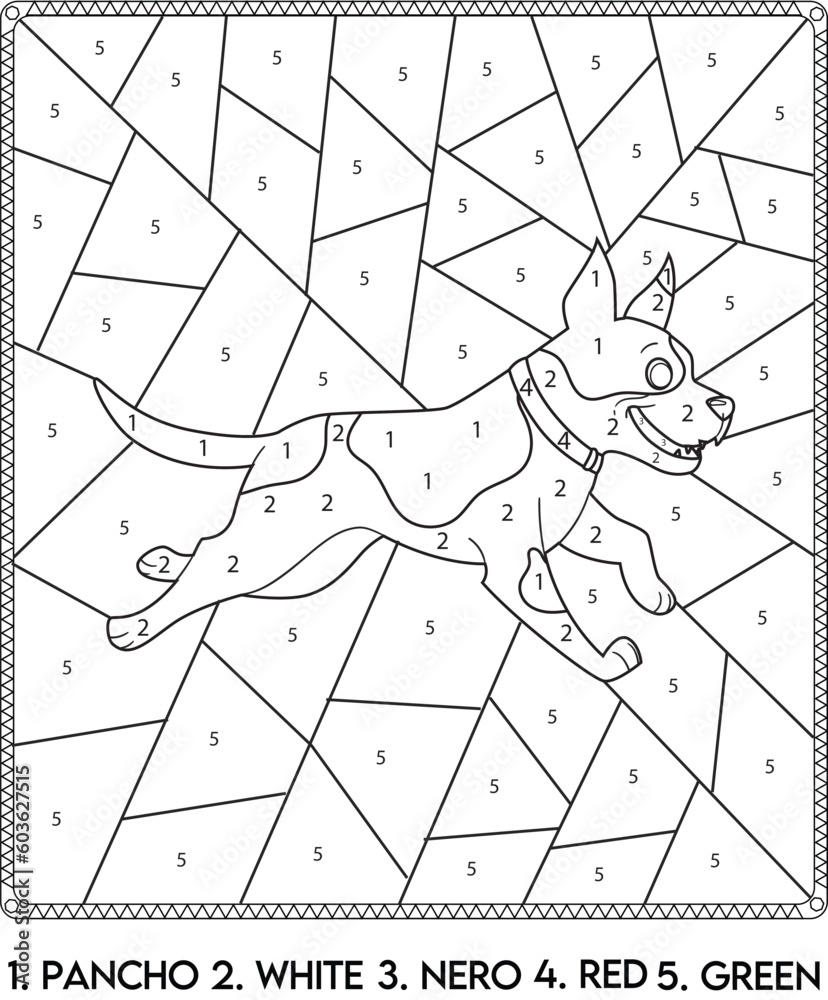 Dog Color By Number Coloring Pages Stock Vector | Adobe Stock