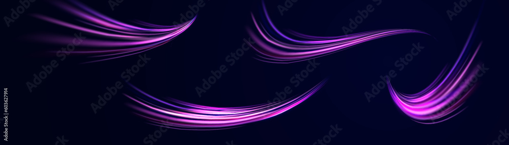 Light trail wave effect. Abstract motion lines, glowing headlights and ...