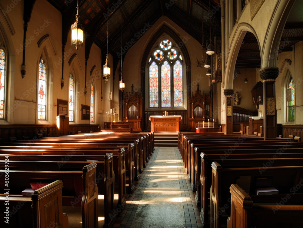 benches in empty church of the assumption of our lady and saint john ...