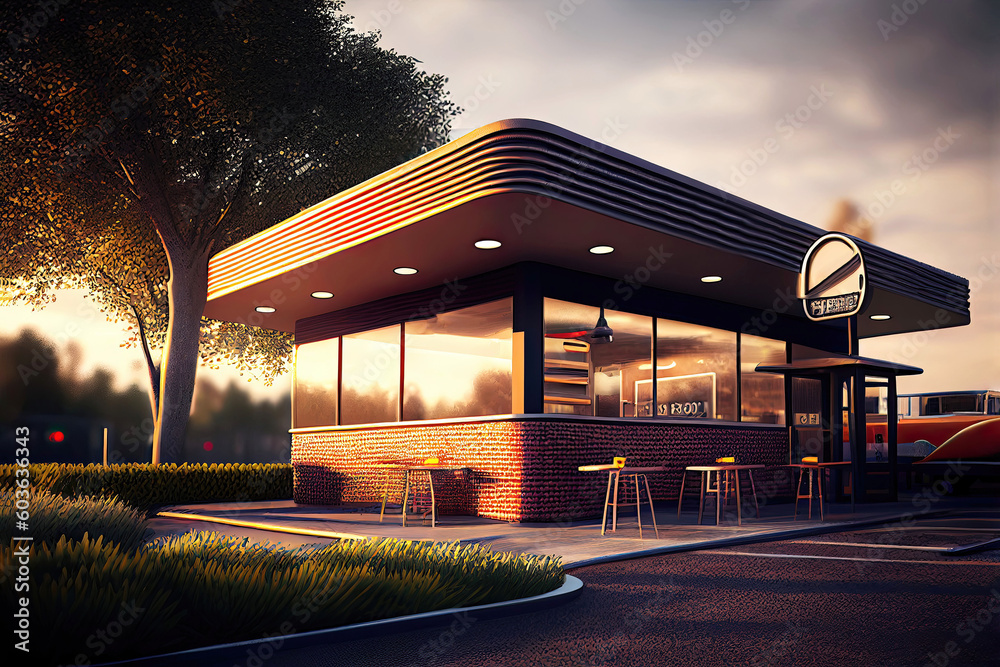 Clean empty fast food restaurant exterior design (Generative AI) Stock ...