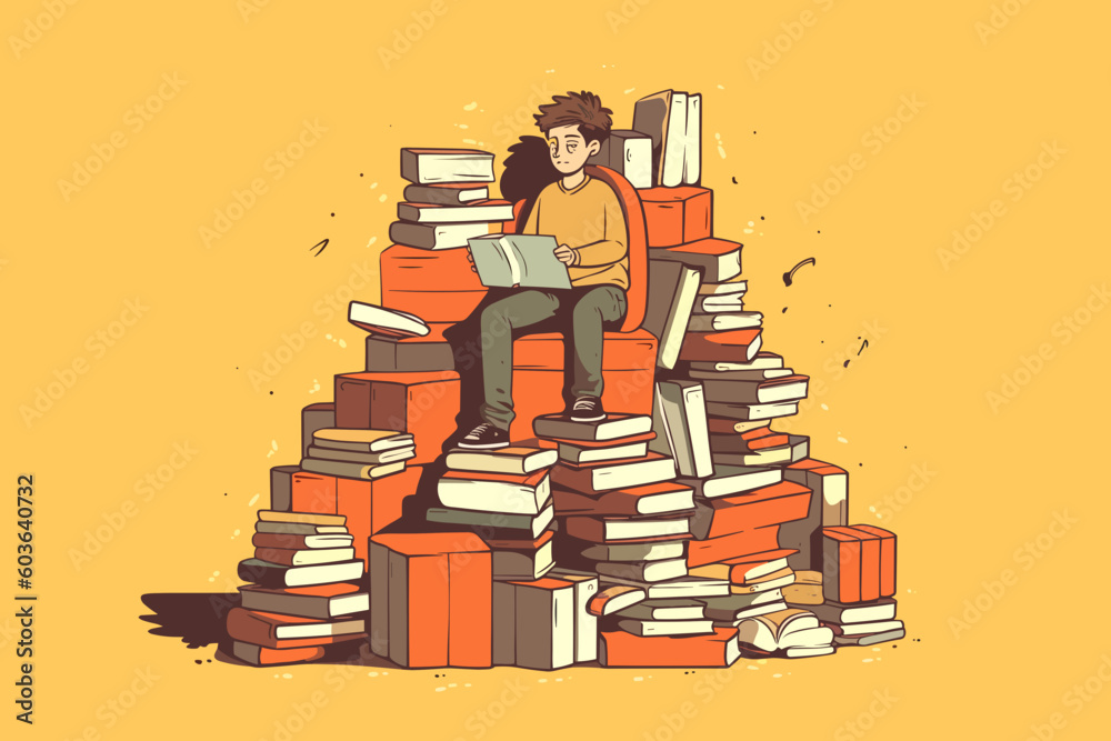 Doodle inspired Irrational at library, cartoon sticker, sketch, vector ...