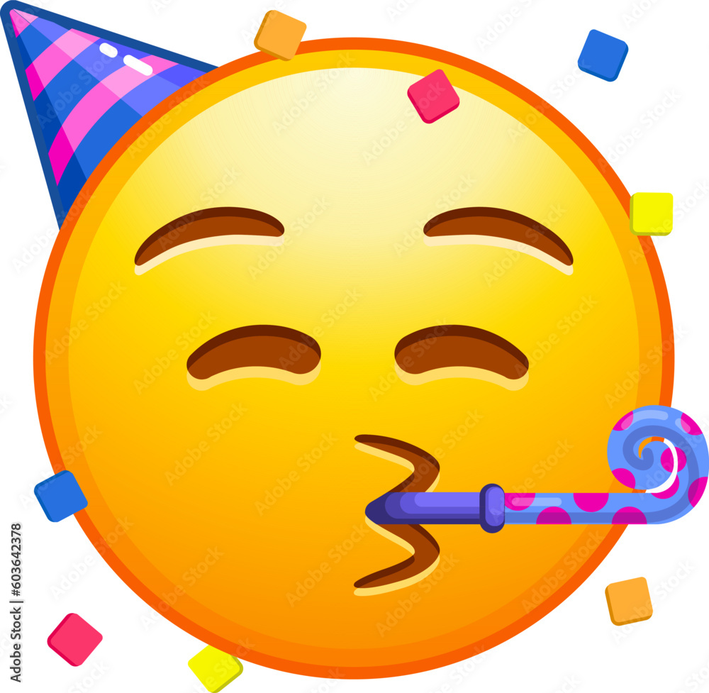 Top quality emoticon. Partying emoji. Emoticon with party horn and hat ...