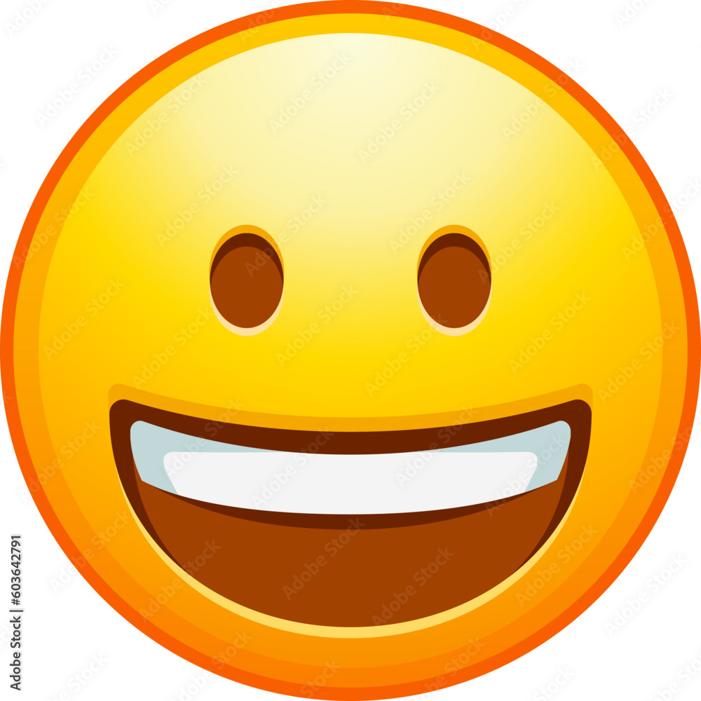 Dimpled smile emoji. Happy smiling emoticon, wide smiled yellow face ...