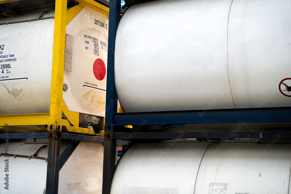 Chemical tank container. ISO tank container for chemical delivery. Bulk ...