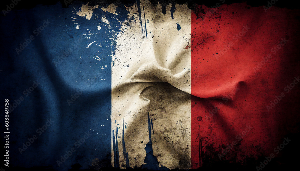 Flag of France or the Tricolour background with a distressed vintage ...