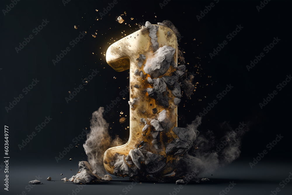 Gold number 1, one, first place, lider position, chempion. Anniversary ...