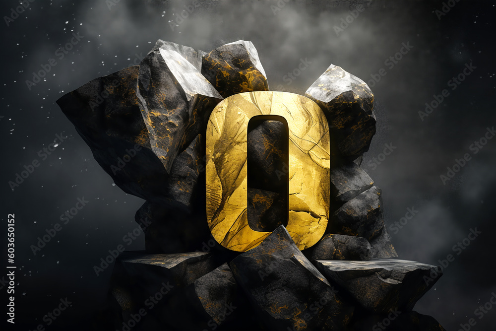 Golden number zero, 0. Stone style font. Abstract rock texture with ...