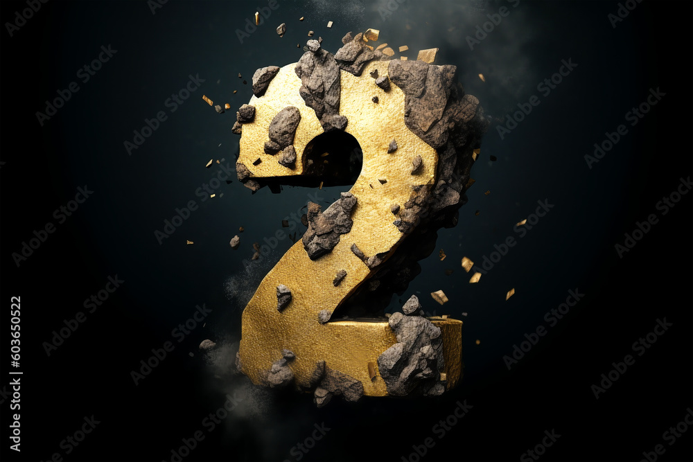 Stone style font.Golden number 2,two,forged from stone. Second place ...