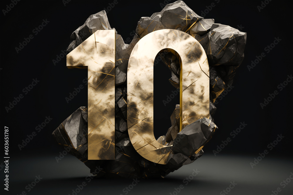 Stone style font.Golden number 10,ten, forged from stone. Anniversary ...