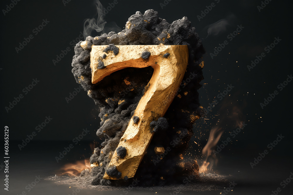 Stone style font.Golden number 7,seven, forged from stone. Anniversary ...